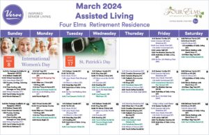 March, 2024 - Monthly Assisted Living Calendar! - Four Elms Retirement ...