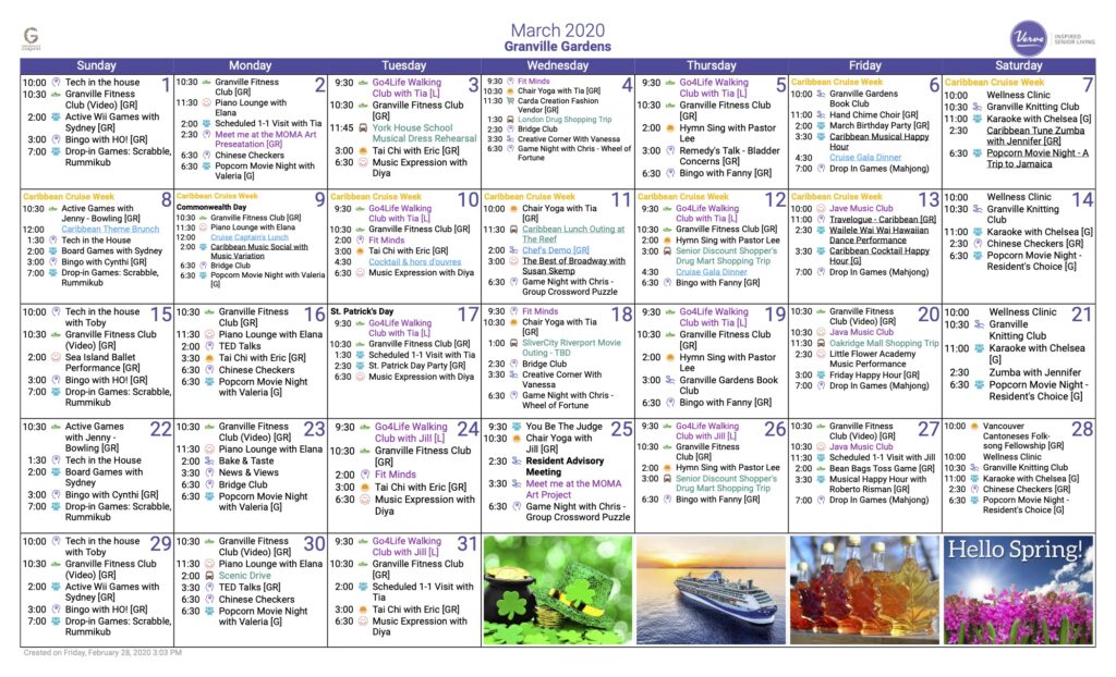 March 2020 Activity Calendar - Granville Gardens Retirement Residence