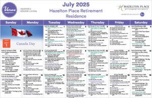 July 2025 - Monthly Independent Living Activity Calendar! - Hazelton Place