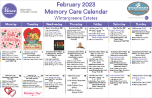 February - Memory Calendar - Wintergreene Estates Retirement Residence