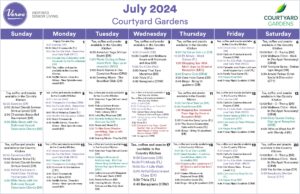 July 2024 - Monthly Activity Calendar! - Courtyard Gardens Retirement ...