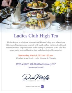 Mar 8th - Ladies Club High Tea - Don Mills Retirement Residence