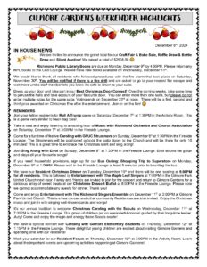 December 7th - 13th, 2024 - Weekly Activity Calendar! - Gilmore Gardens