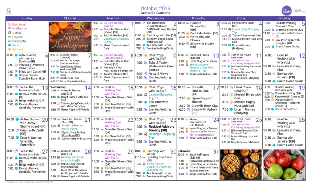Granville Garden's October Activity Calendar 2019 - Granville Gardens ...