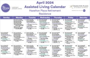 April 2024 - Monthly Assisted Living Activity Calendar! - Hazelton Place
