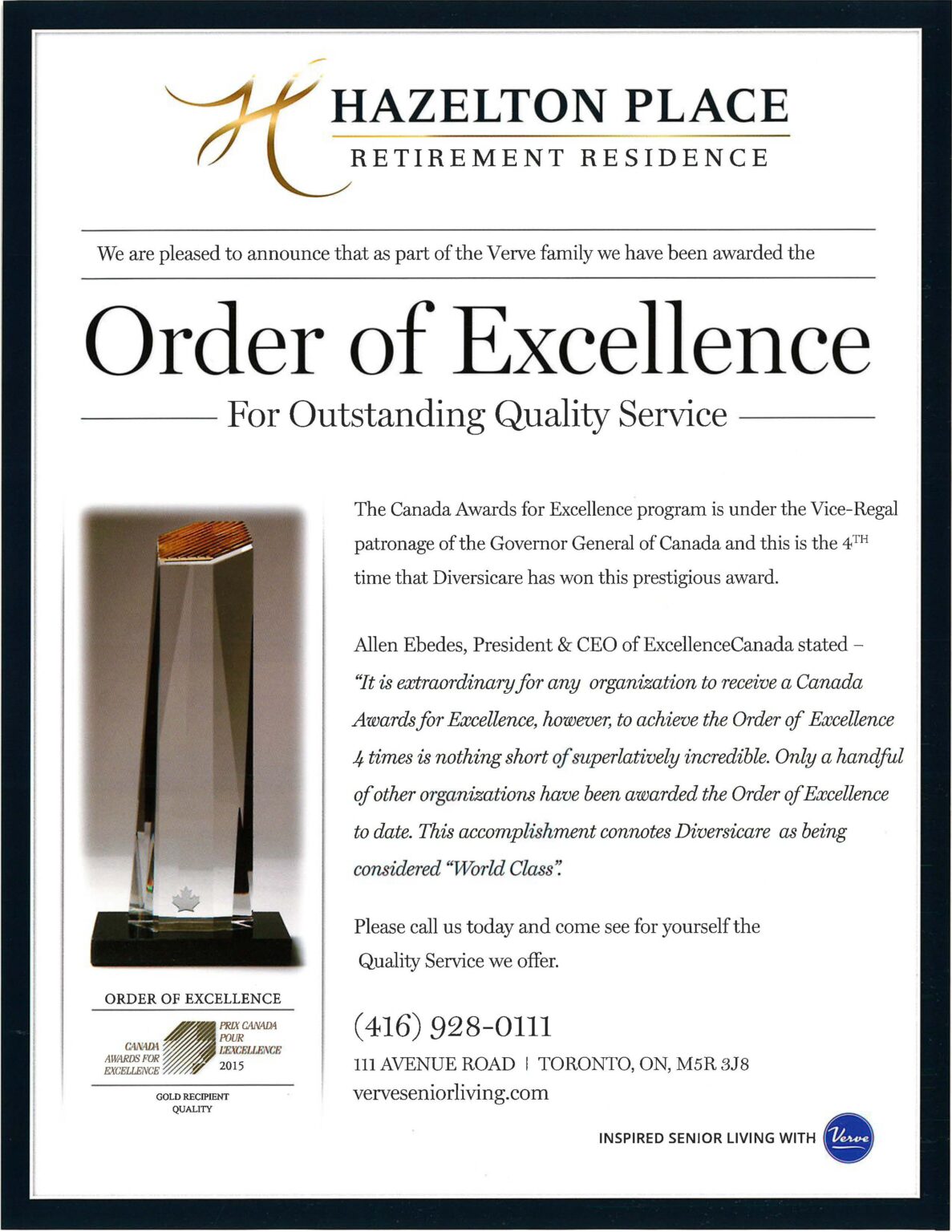 Hazelton Place Retirement Residence, Yorkville | Verve Senior Living