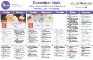 December, 2023 - Monthly Memory Care Calendar! - Holland Gardens ...