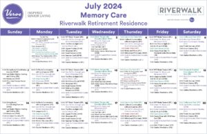 July 2024 - Monthly Memory Care Activity Calendar! - Riverwalk ...