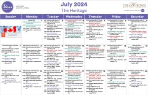 July 2024 - Monthly Activity Calendar! - The Heritage Retirement Residence